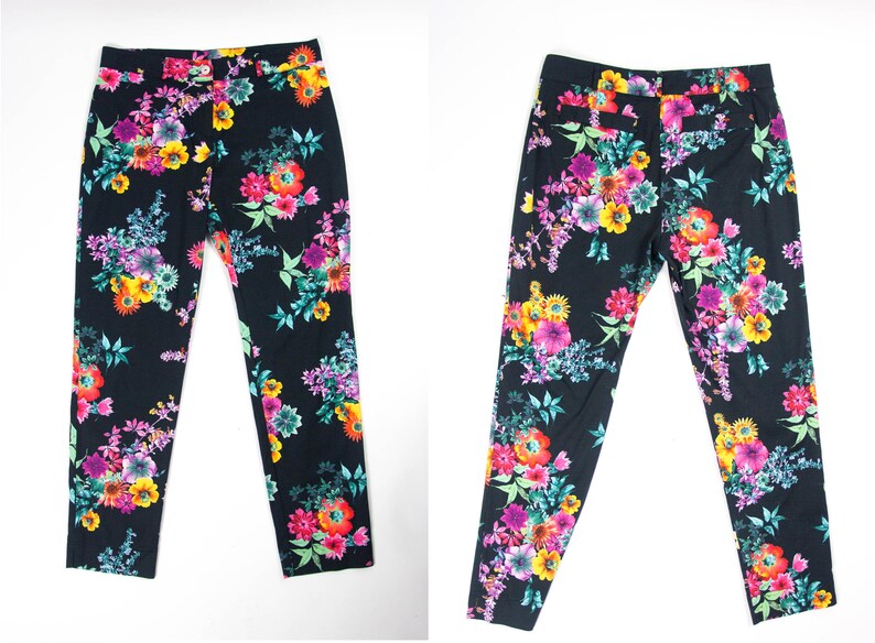 Vintage Pants 90s Vintage Floral Trousers Nineties Black - Etsy