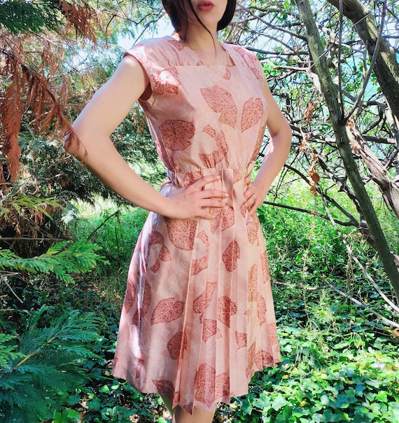 50s Vintage Dress 1950s Pink Color Floral Printed Pleated | Etsy