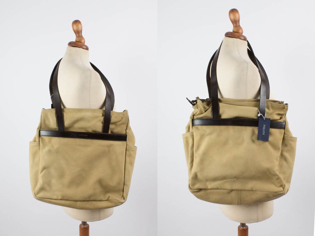 Pollini Vintage Bag, 90s Shoulder Bag, Canvas Leather Bag, Beige Brown ...