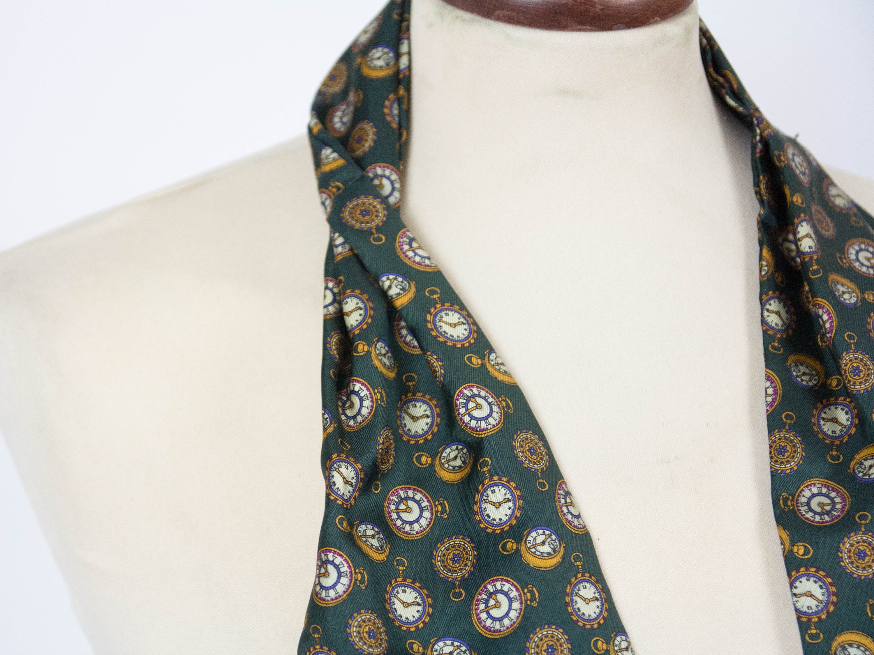 Silk Neckerchief, Vintage 60s Scarf, Clock Motif, 60s Fashion, Bow ...