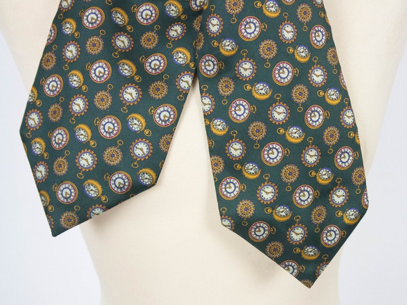 Silk Neckerchief, Vintage 60s Scarf, Clock Motif, 60s Fashion, Bow ...