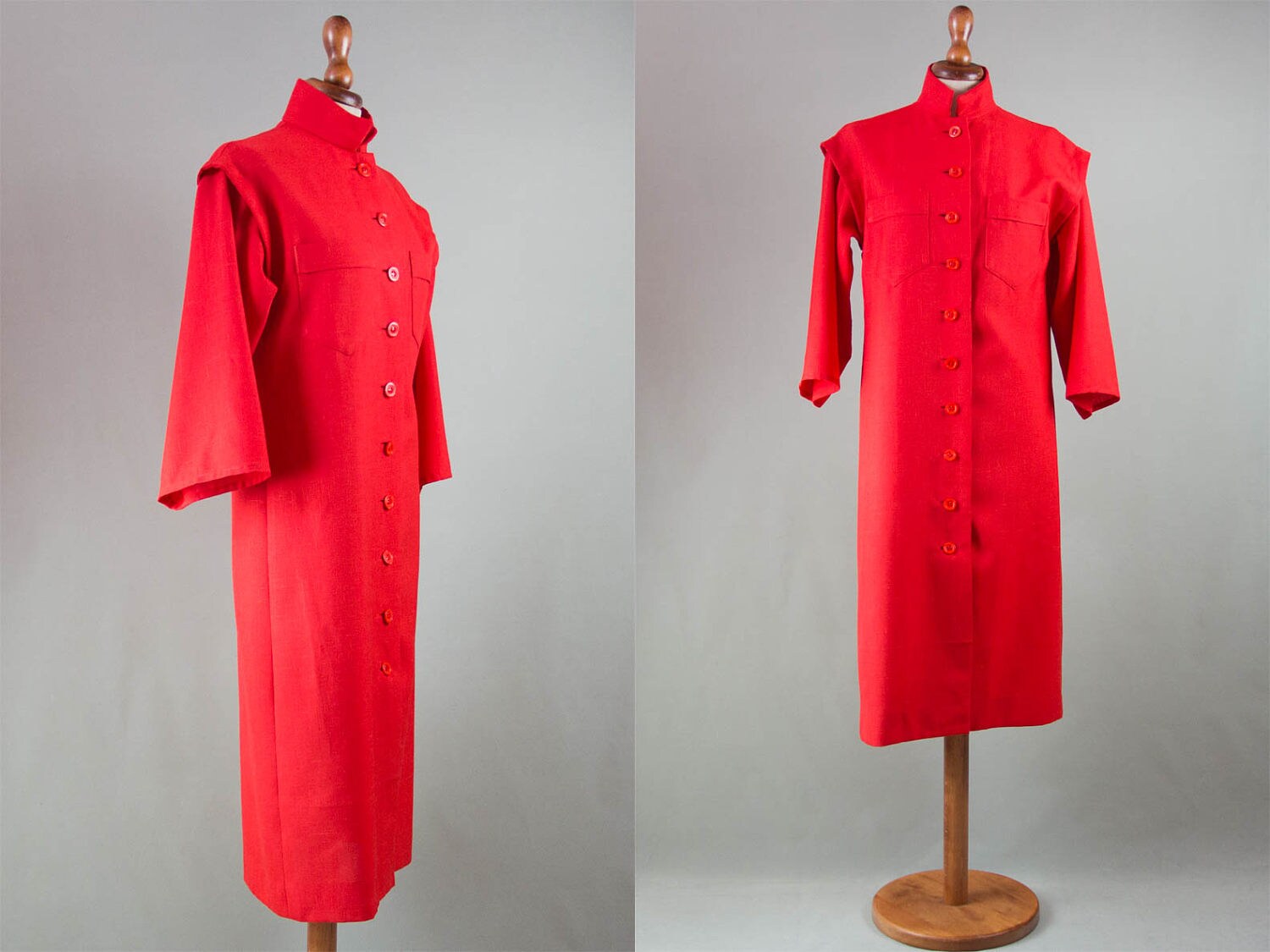 Vintage Red Spring Coat / Late 70s Vintage Dust Coat Vibrant Red ...