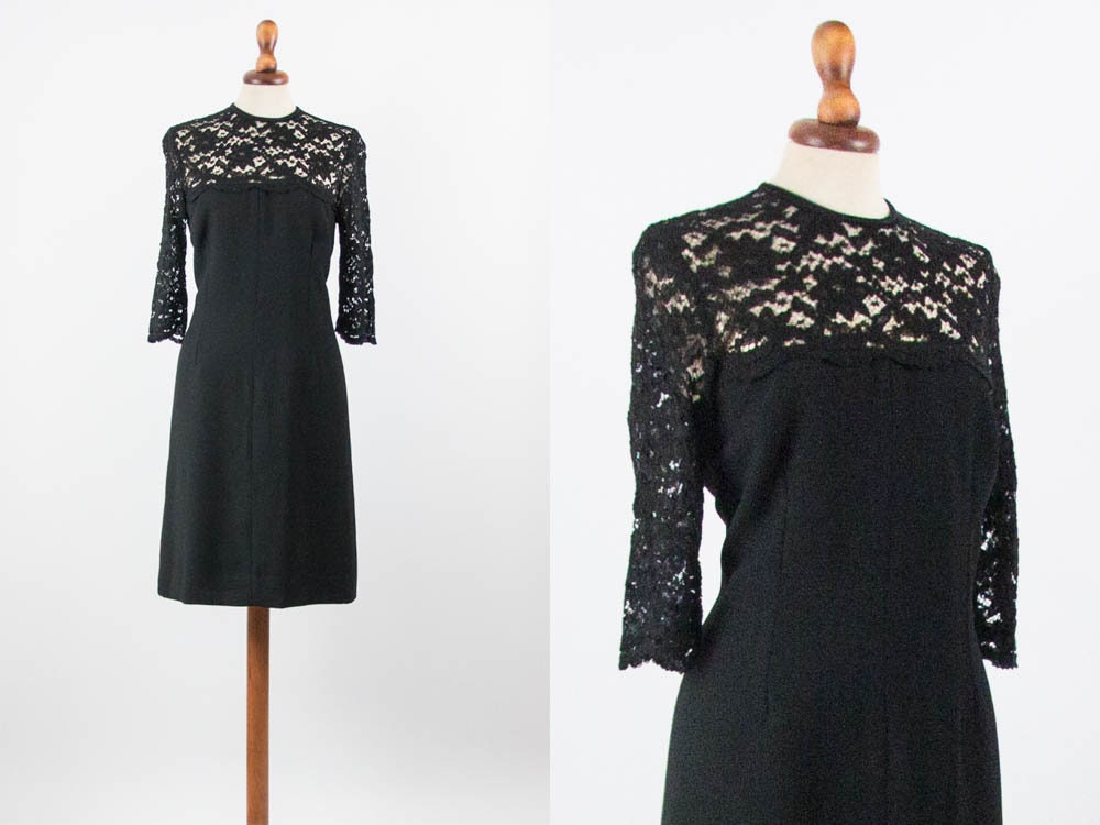 60s Vintage Dress, Lace Dress, Sixties Original Dress, Black Color ...