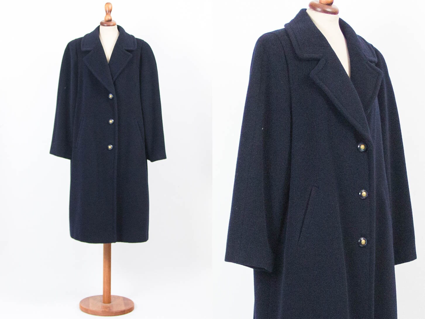Vintage Coat Wool Cashmere Blue Color 80s Fashion Classic | Etsy