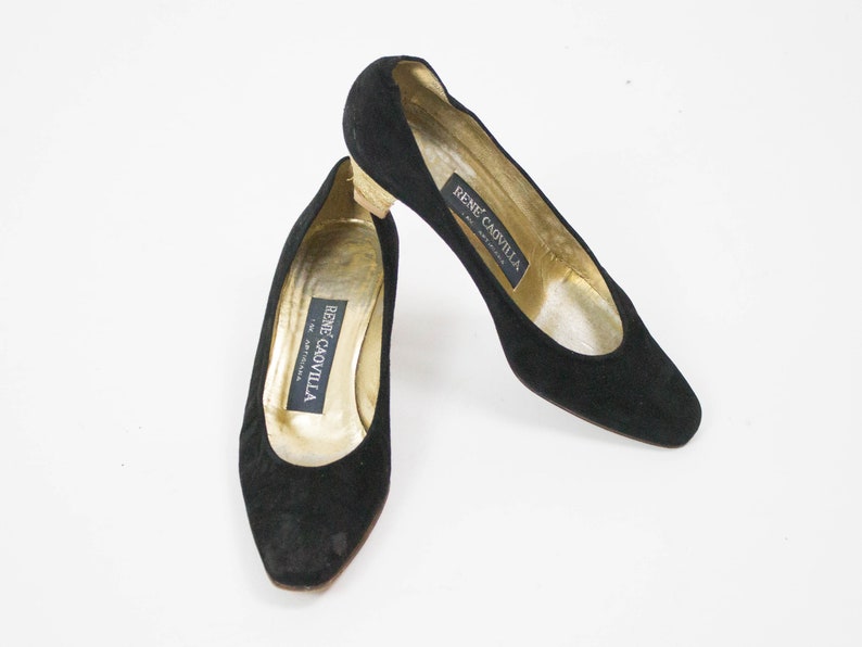 80s Shoes Black Gold Pump 80s Vintage Rene Caovilla - Etsy