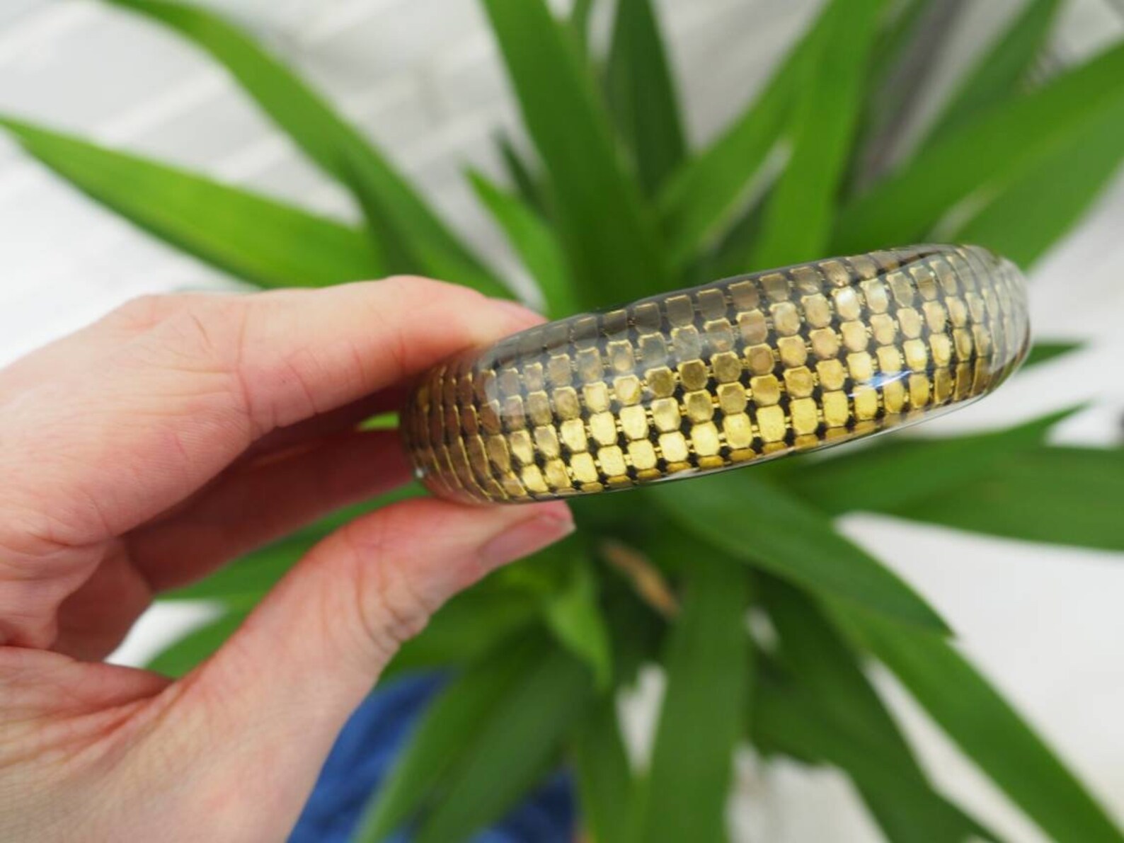 1980s Gold Link Bangle With Acrylic Lucite Done Coating, Statemrnt ...