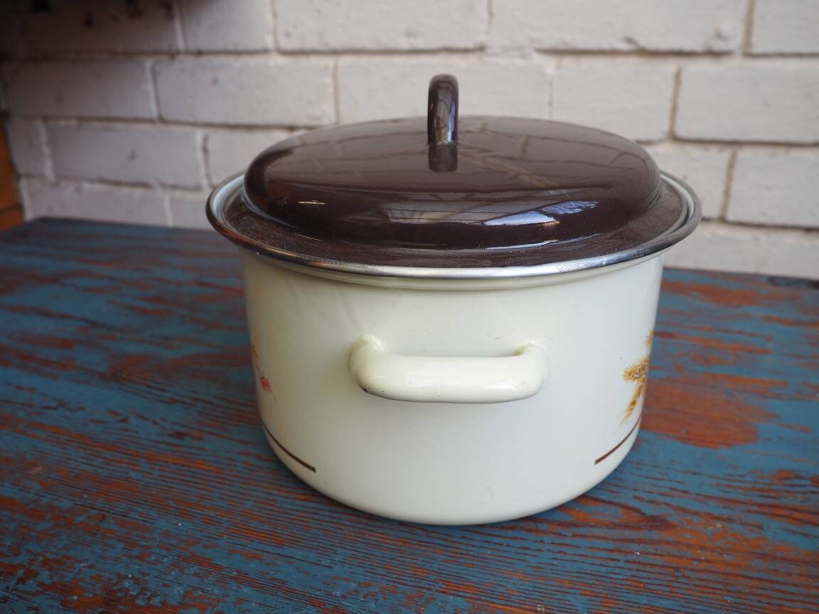 Vintage Mid Century Enamel Lidded Cooking Pot Casserole Pot Decorative ...