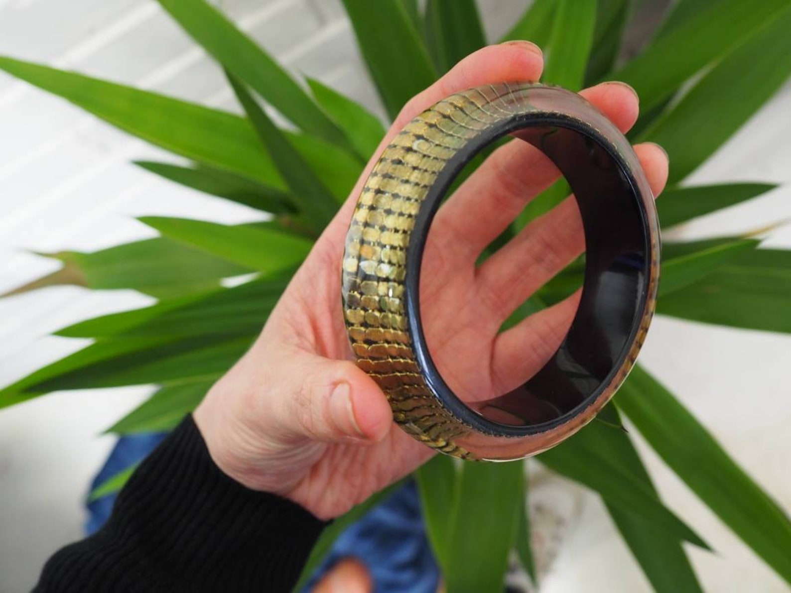 1980s Gold Link Bangle With Acrylic Lucite Done Coating, Statemrnt ...