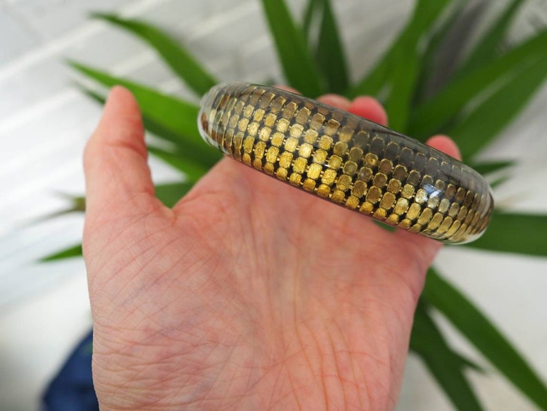 1980s Gold Link Bangle With Acrylic Lucite Done Coating, Statemrnt ...