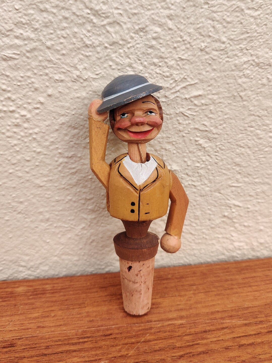 Bottle Stopper, Vintage Italian Folk Art Hand Carved Cork and Wood ...