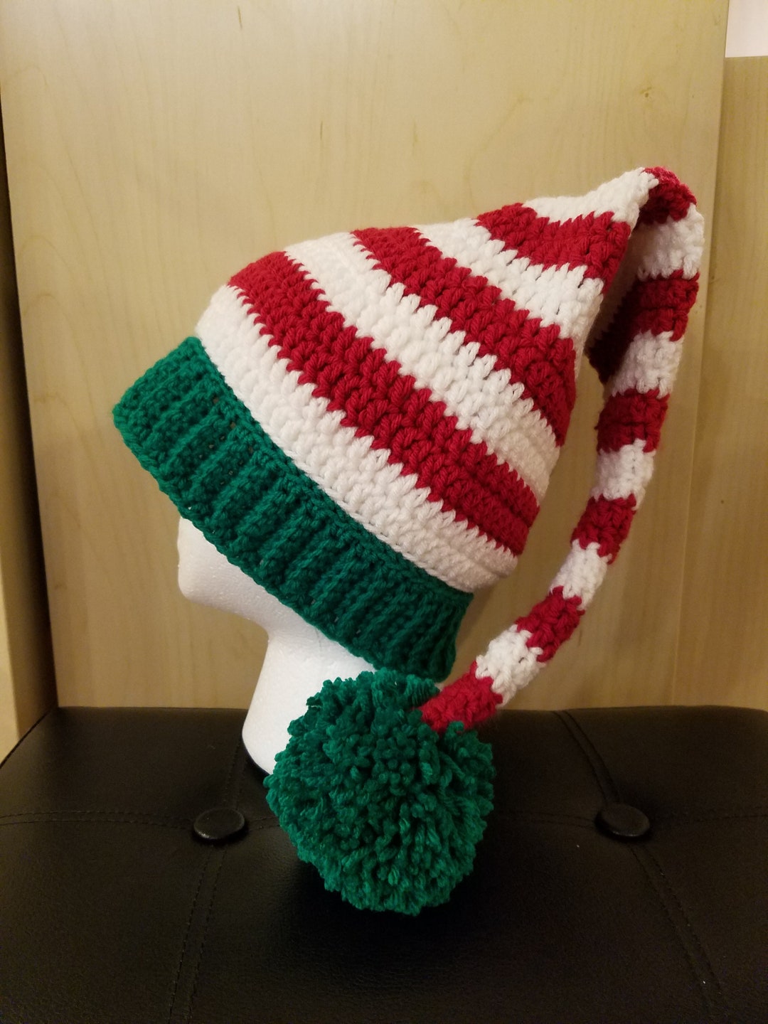 Infant to Adult Size Elf Hat, Crochet Elf Hat, Red and White Striped ...
