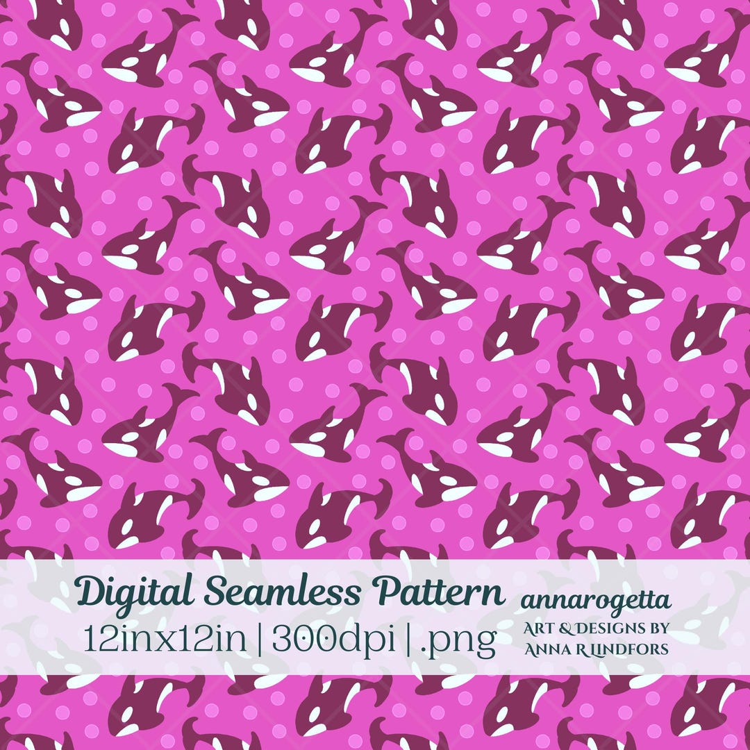 Pink Orca Seamless Pattern Surface Design Sublimation Beachwear ...