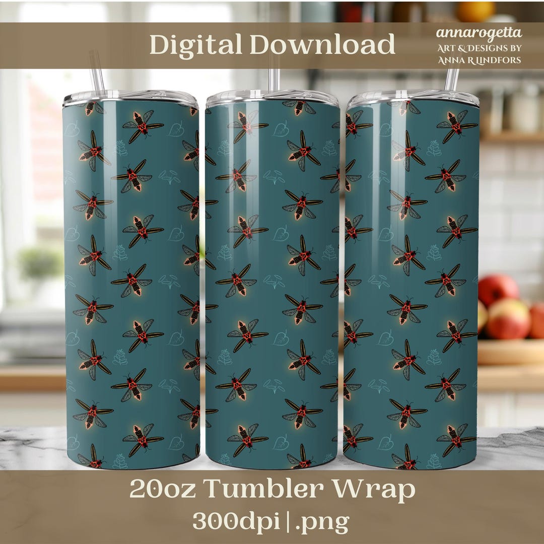 Digital Tumbler Wrap, Teal Firefly Simple, for 20oz Tumblers ...