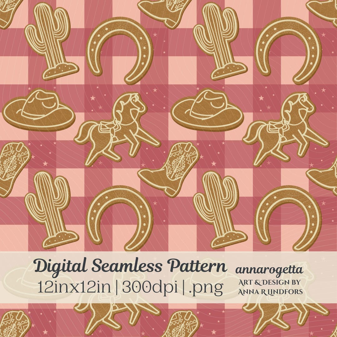 Pink Western Gingerbread Seamless Pattern Surface Design Sublimation ...