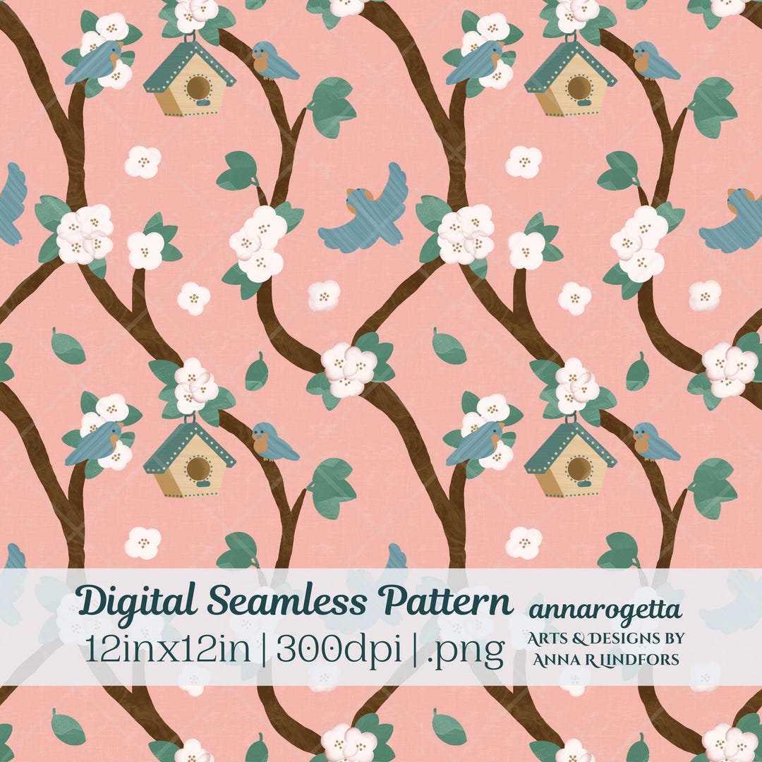 Dogwood Bluebird Texture Pink Seamless Pattern Surface Design ...