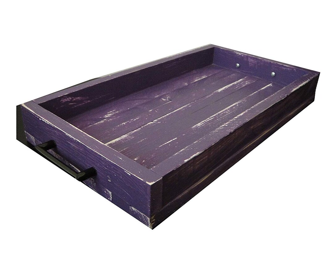 Wood Display / Serving Tray - Purple / Black Handle - Decorative ...