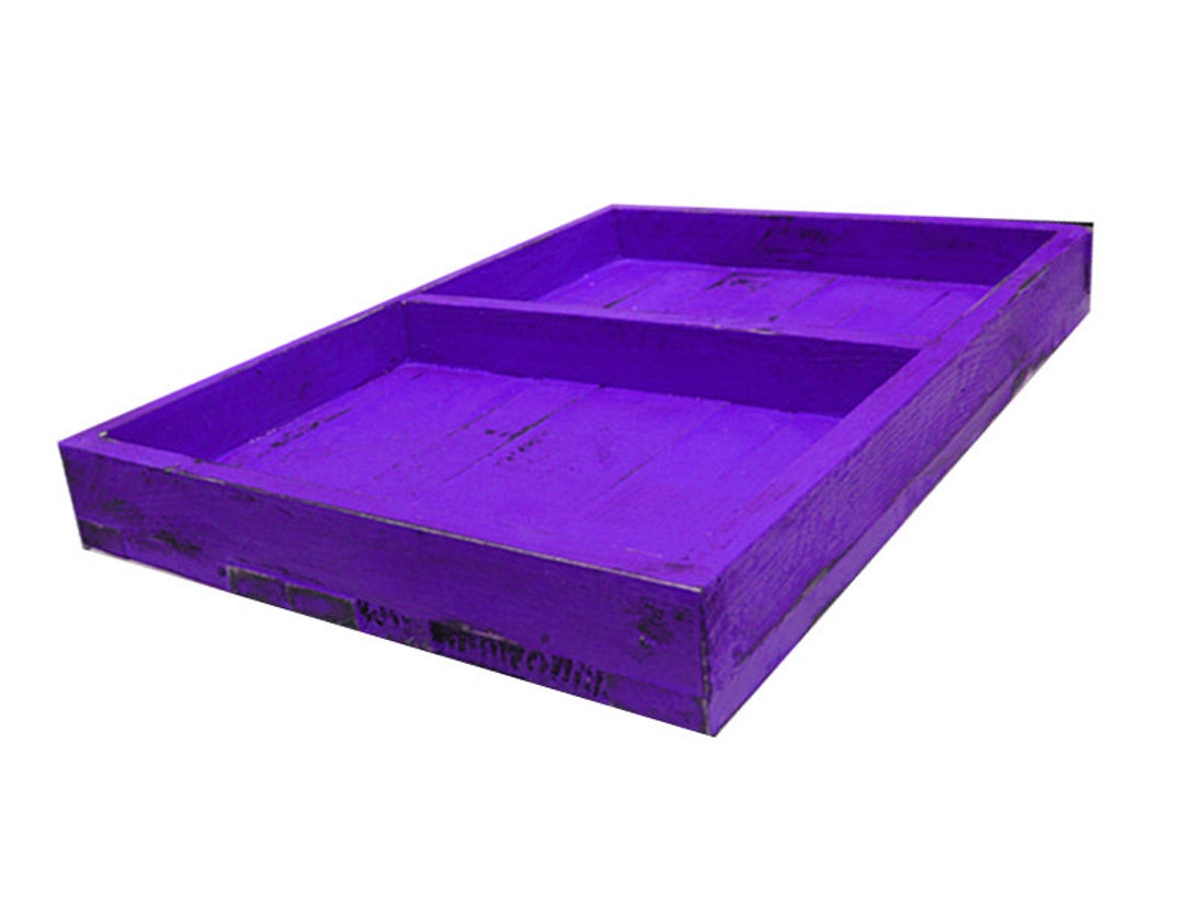 Two Compartment Divided Wood Tray 20 X 14 Purple Decorative Distressed ...