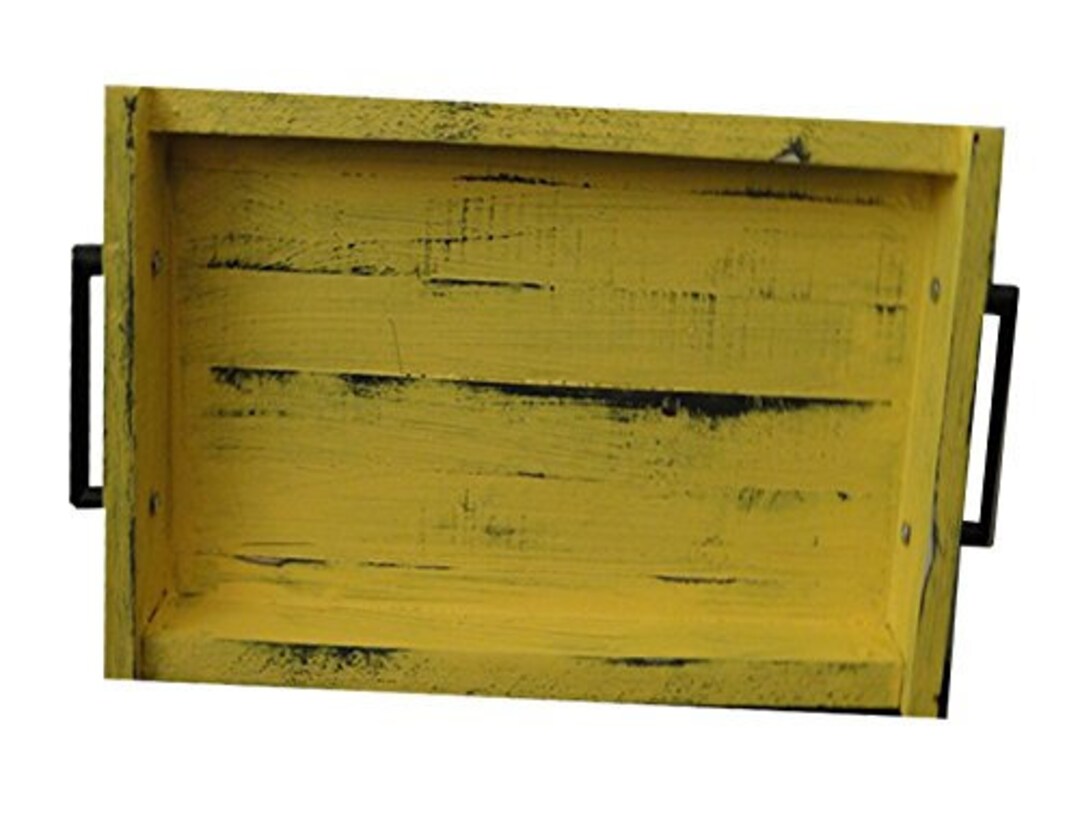 Wood Display / Serving Tray - Yellow / Black Handle - Decorative ...