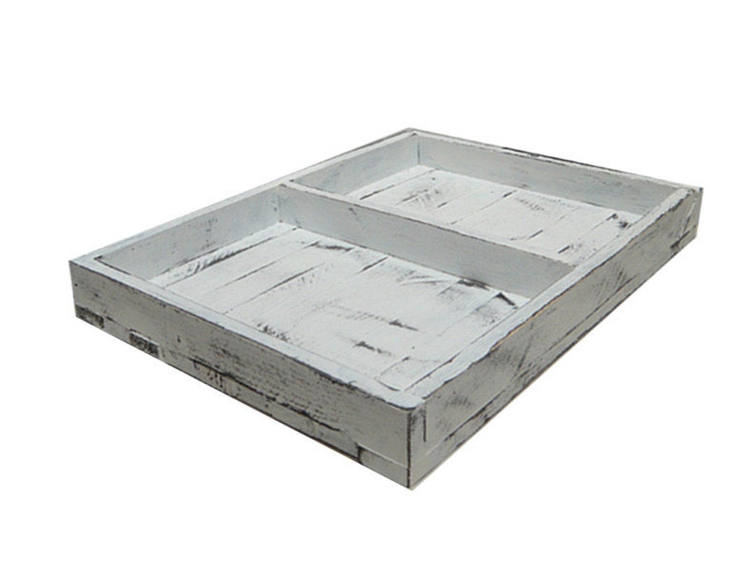 Two Compartment Divided Wood Tray 20 X 14 White Decorative Distressed ...