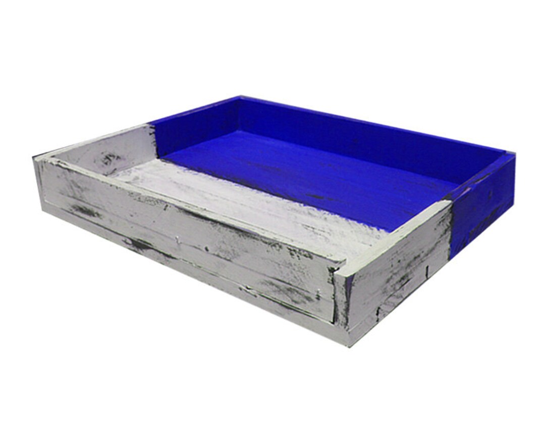 Wood Display / Serving Tray White and Royal Blue Decorative Distressed ...