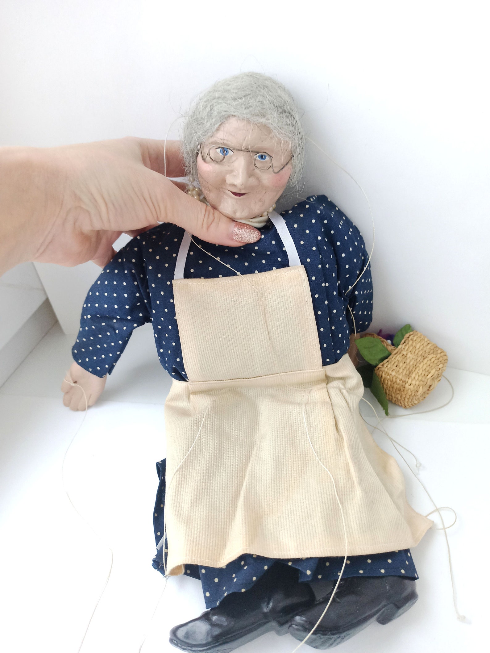 Vintage Interia German Marionette Old Lady With Flowers - Etsy