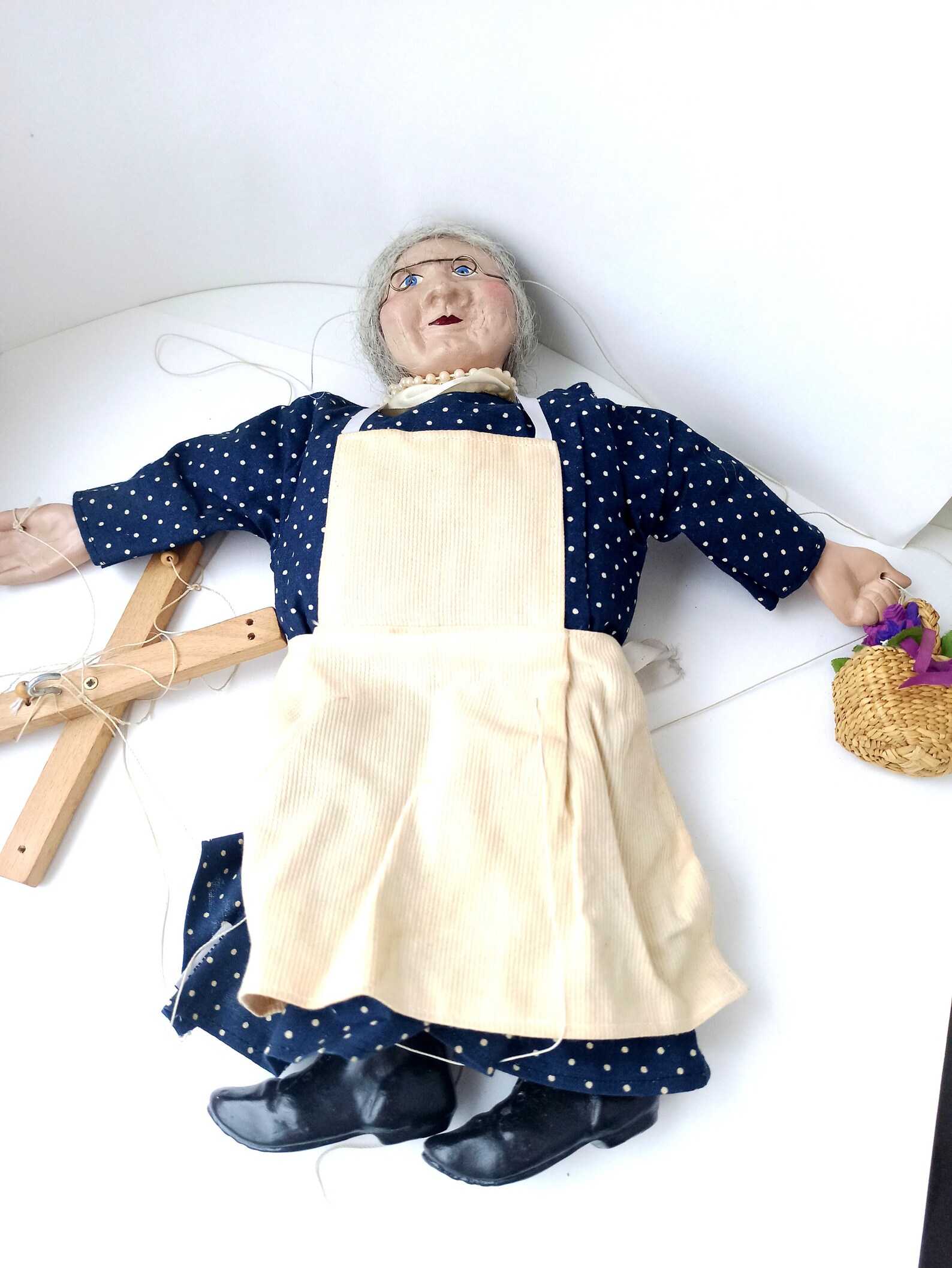 Vintage Interia German Marionette Old Lady With Flowers - Etsy