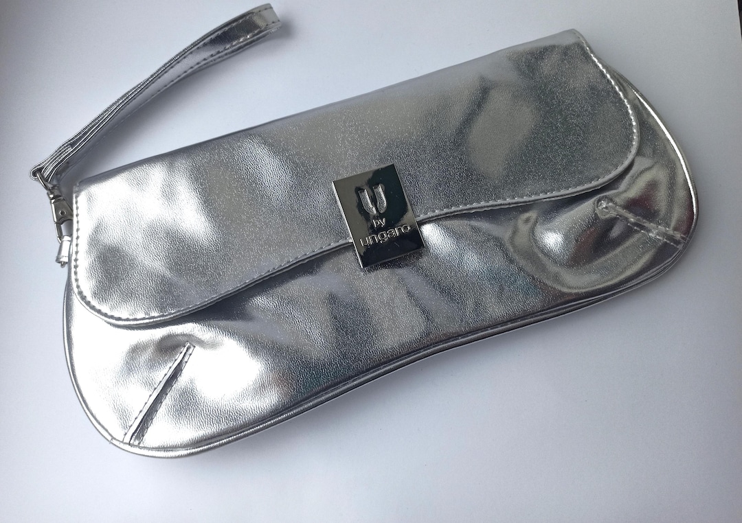 Metallic Silver U by Ungaro for Avon Clutch Bag Handbag Purse Leather ...