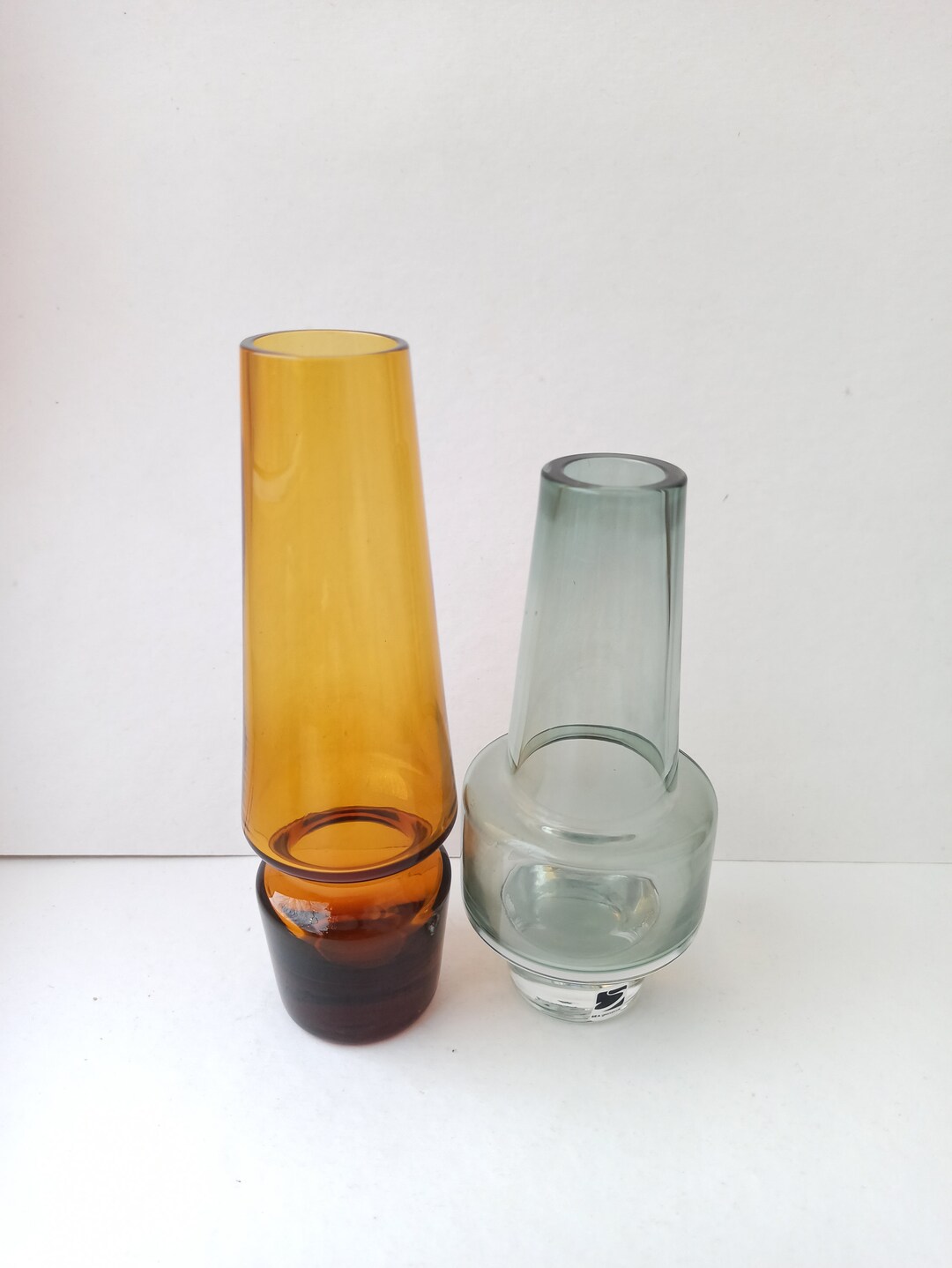 2 Different Vases Mid Century Modern Sea Glasbruk Rocket Vase Designed ...