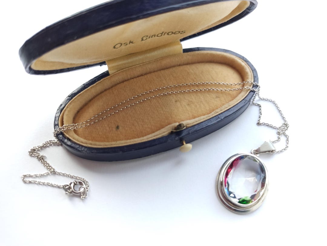 RAR Fantastically Beautiful Silver 835 Pendant With Rainbow Glass on a ...