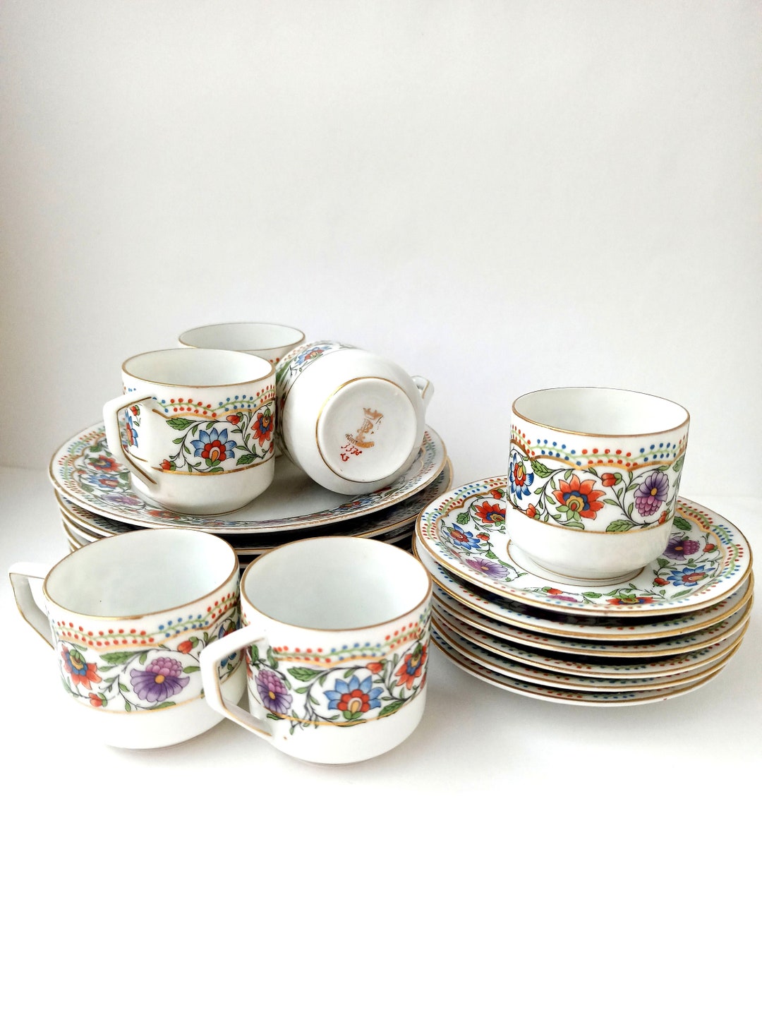 Württemberg P&B Bauer Pfeiffer Vintage Porcelain Set of 6 Coffee Cups ...