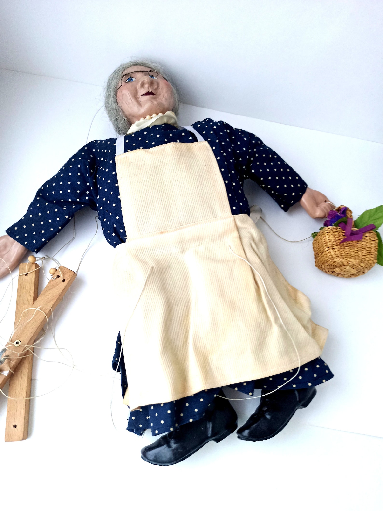 Vintage Interia German Marionette Old Lady With Flowers - Etsy
