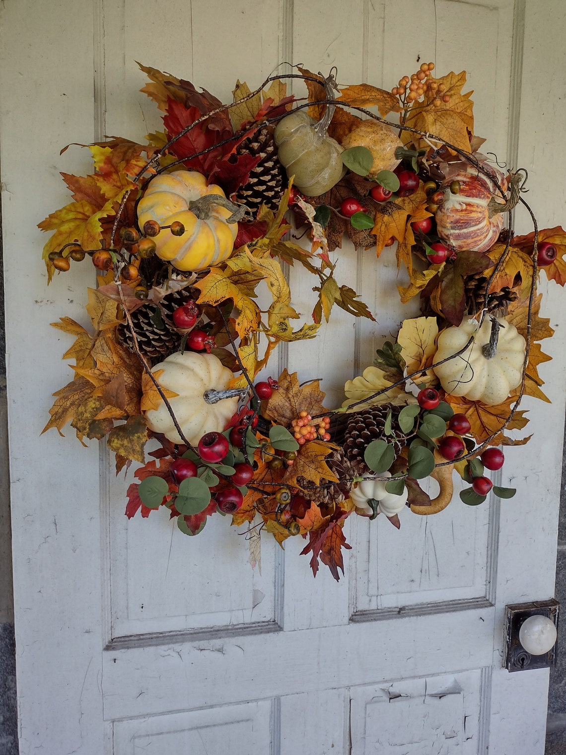 New! Fall Harvest Wreath, Pumpkin and Gourd Wreath, Fall Farmhouse ...