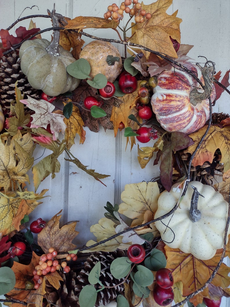 New! Fall Harvest Wreath, Pumpkin and Gourd Wreath, Fall Farmhouse ...