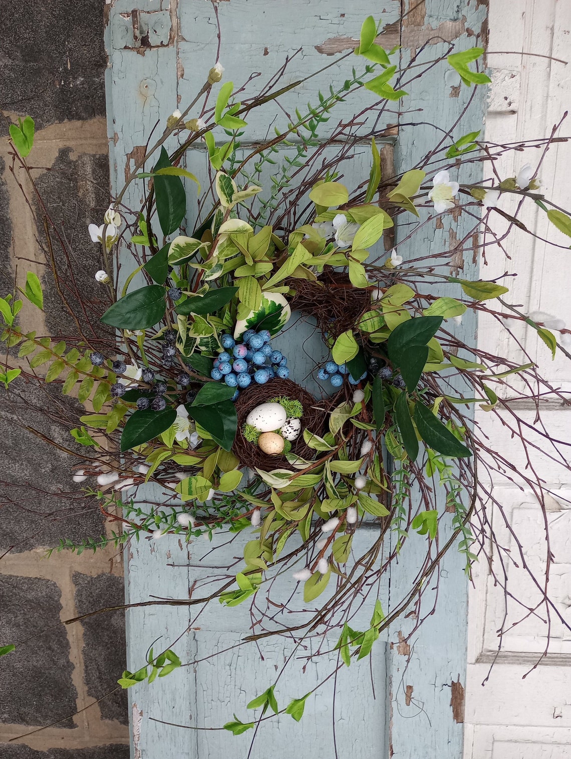 Birds Nest and Blueberry Wreath, Nesting Wreath, Farmhouse Wreath - Etsy