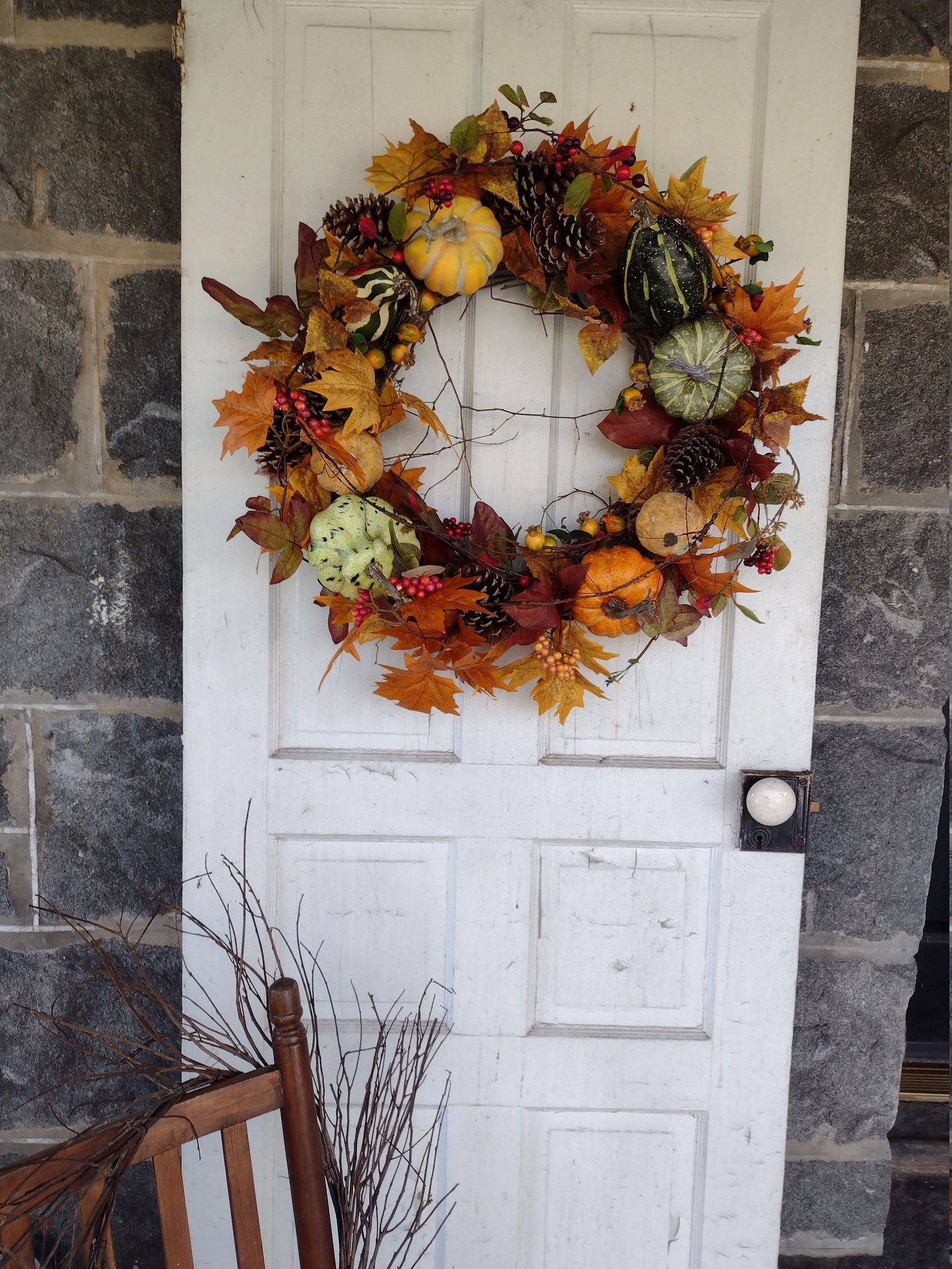 New! Farmhouse Pumpkin and Gourd Wreath, Fall Harvest Wreath, Maple ...