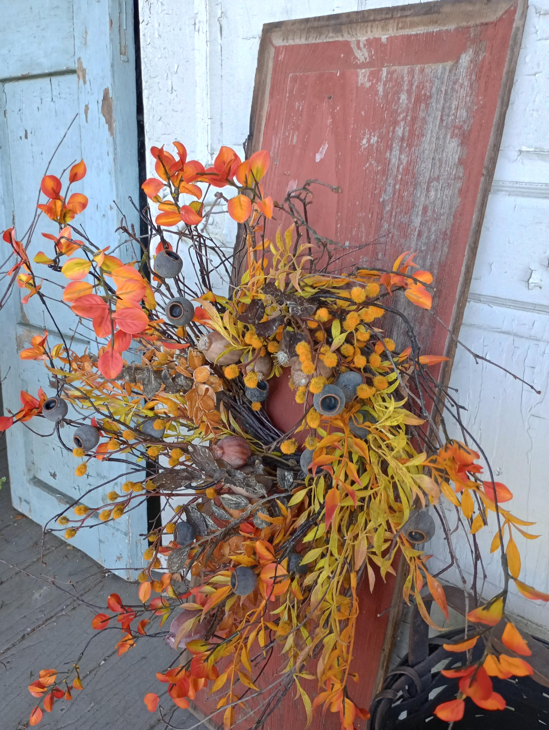 Twiggy Fall Foliage Wreath, Country Fall Twig Wreath, Farmhouse Fall ...