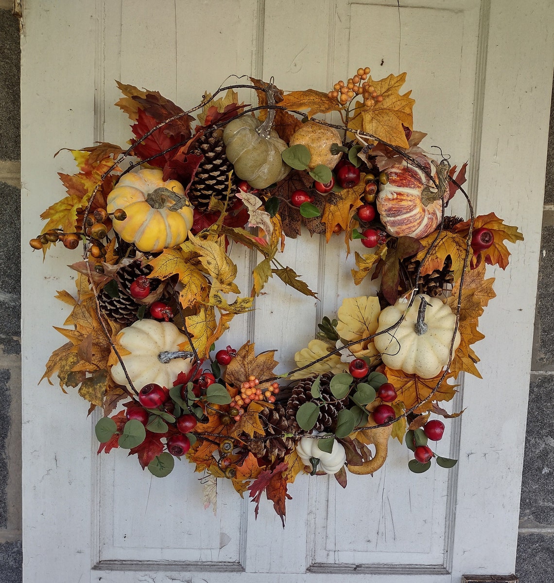 New! Fall Harvest Wreath, Pumpkin and Gourd Wreath, Fall Farmhouse ...