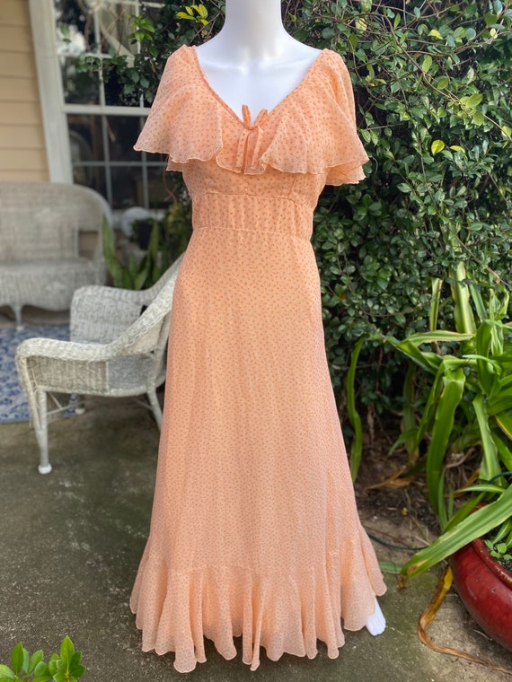 70s peach dress with - Gem