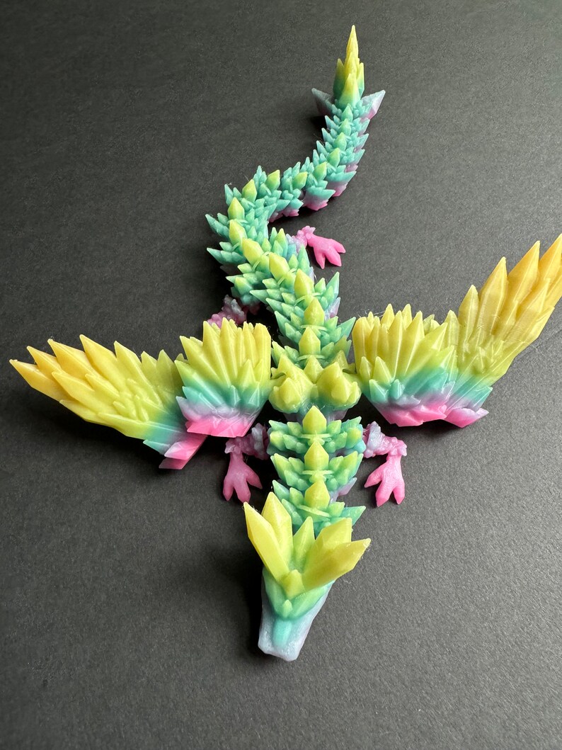 Fullyl Articulated Rainbow Glow In The Dark Crystal Wing Dragon Fidget Toy 3d Printed Tik Tok