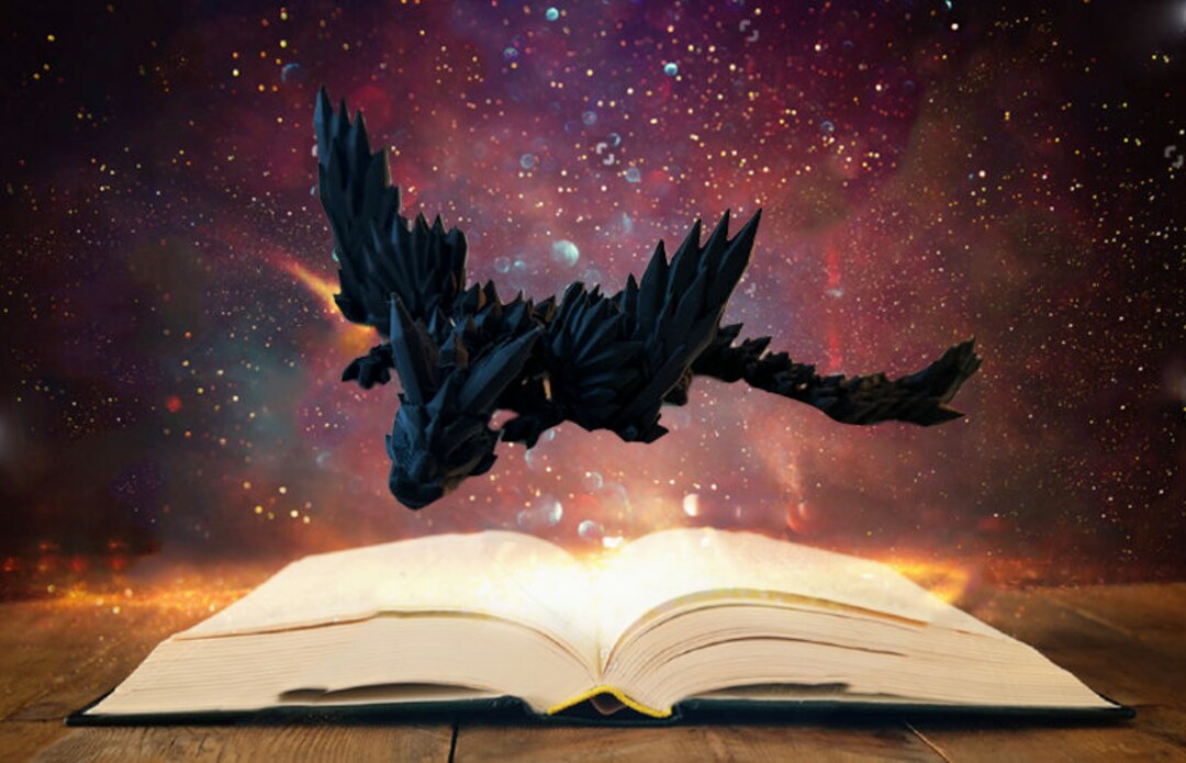 Black Crystal Winged Dragon Fidget Toy – 3D Printed Fully Articulated ...