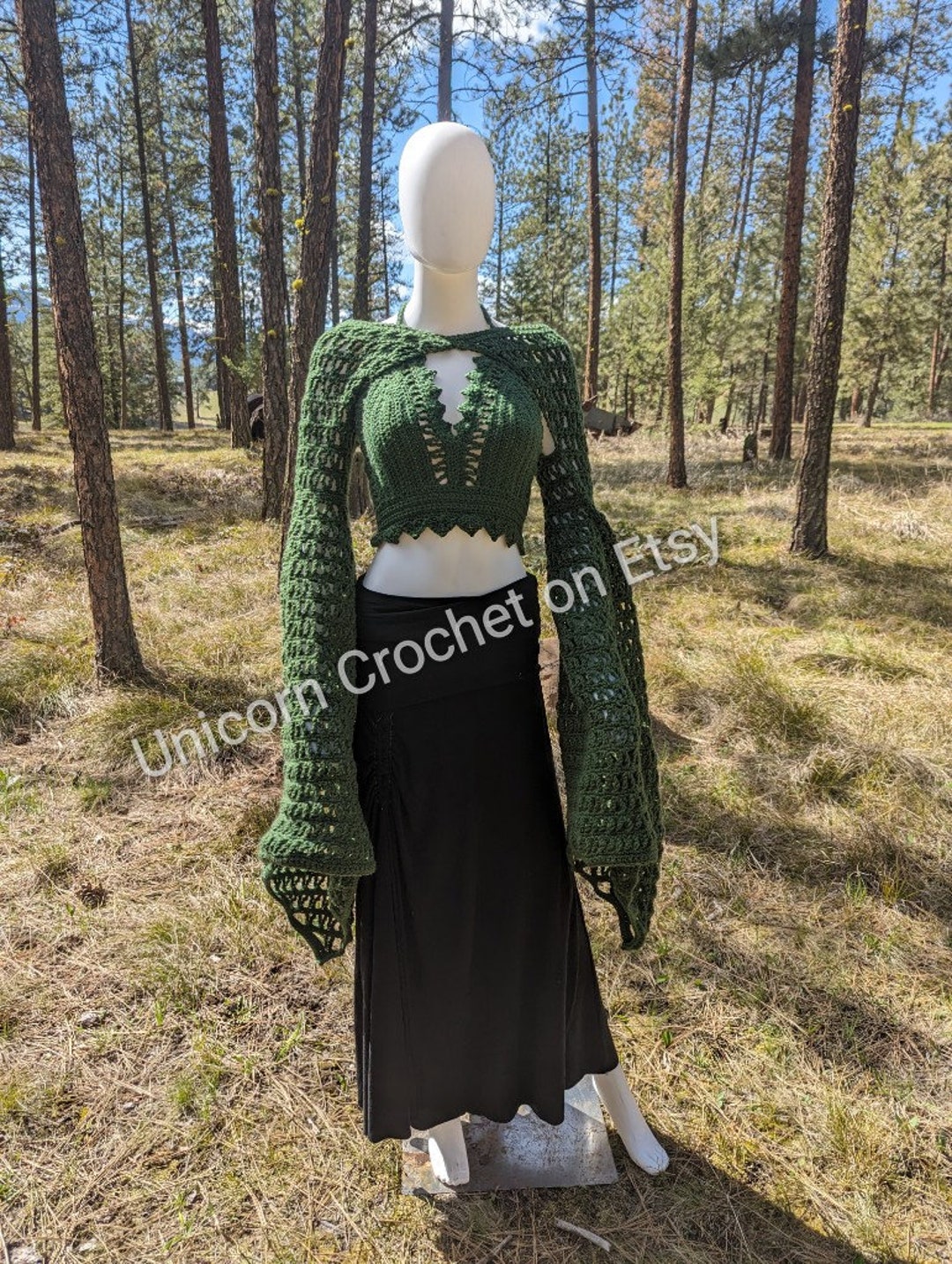 CUSTOM ORDER Fairy Cropped Top With Crochet Sleeve Shrug Bell Sleeves ...