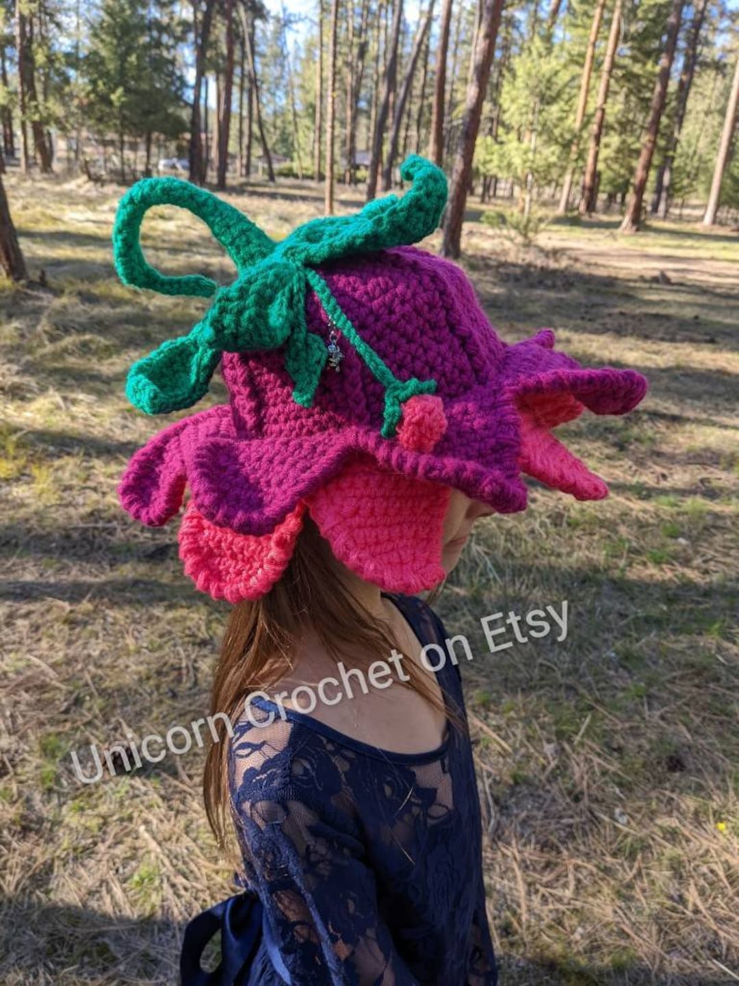 CUSTOM ORDER Kids Fairy Flower Hat Flower Bucket Hat With Stem Cosplay ...