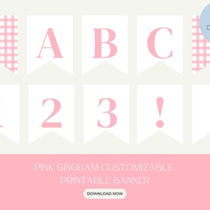 Pink Gingham Banner | Printable PDF | Includes ALL Letters | Bridal ...