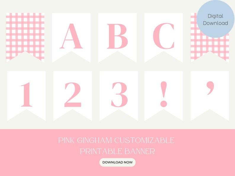 Pink Gingham Banner | Printable PDF | Includes ALL Letters | Bridal ...
