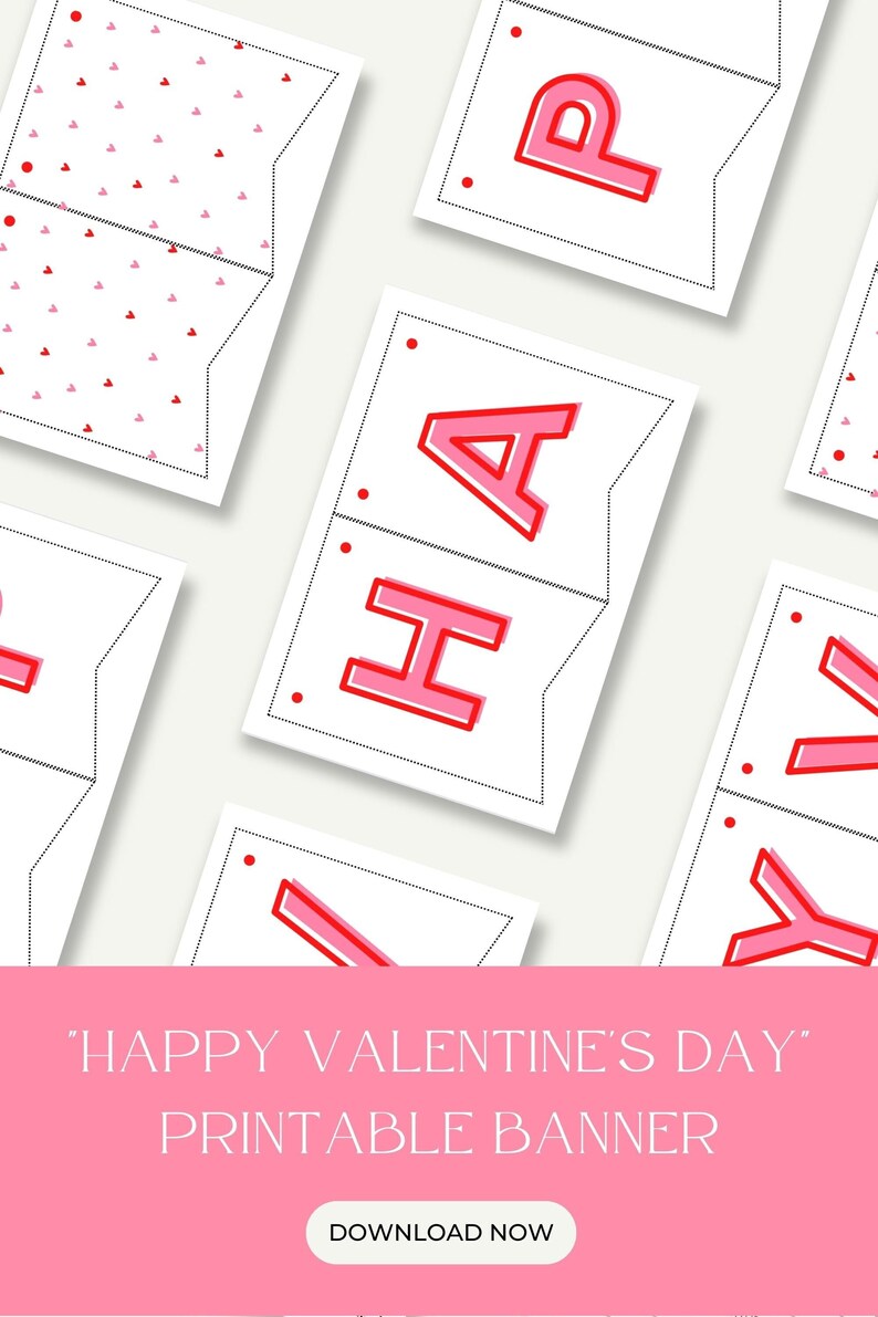 Printable Happy Valentine's Day and Heart Banner, Heart Pattern ...