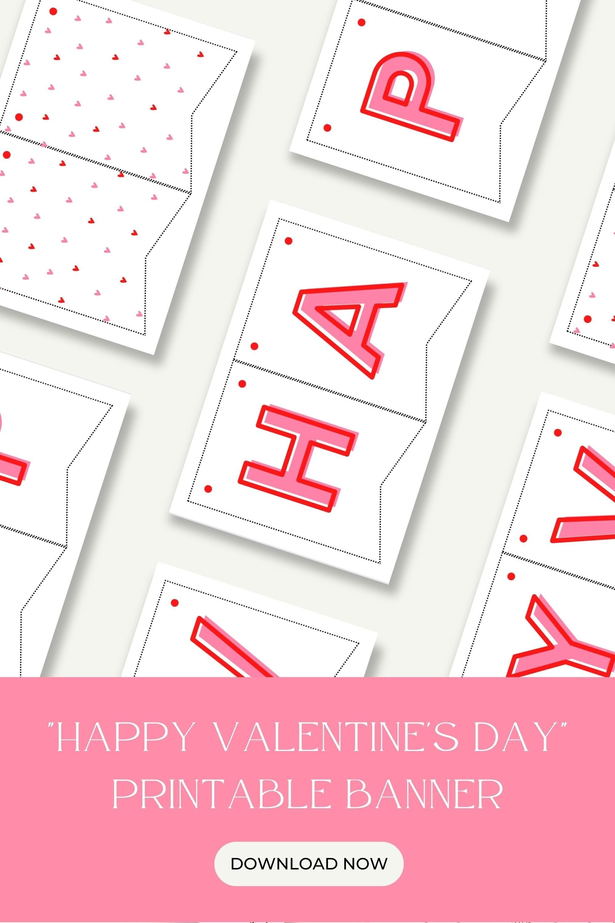 Printable Happy Valentine's Day and Heart Banner, Heart Pattern ...