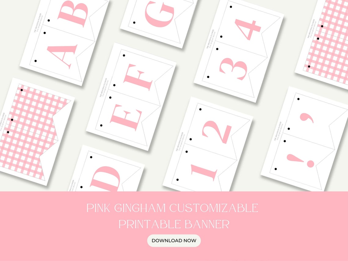 Pink Gingham Banner Printable PDF Includes ALL Letters Bridal Shower ...