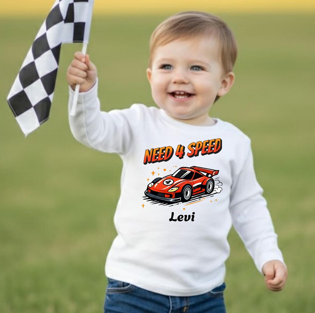 Need 4 Speed Race Car Fourth Birthday Long Sleeve Shirt Personalized - Etsy