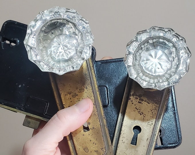 Antique Glass Door Knobs With Lock Box/ Art Deco Door Door Knobs/ Glass Knobs/ Crystal Knobs/ 12 ...