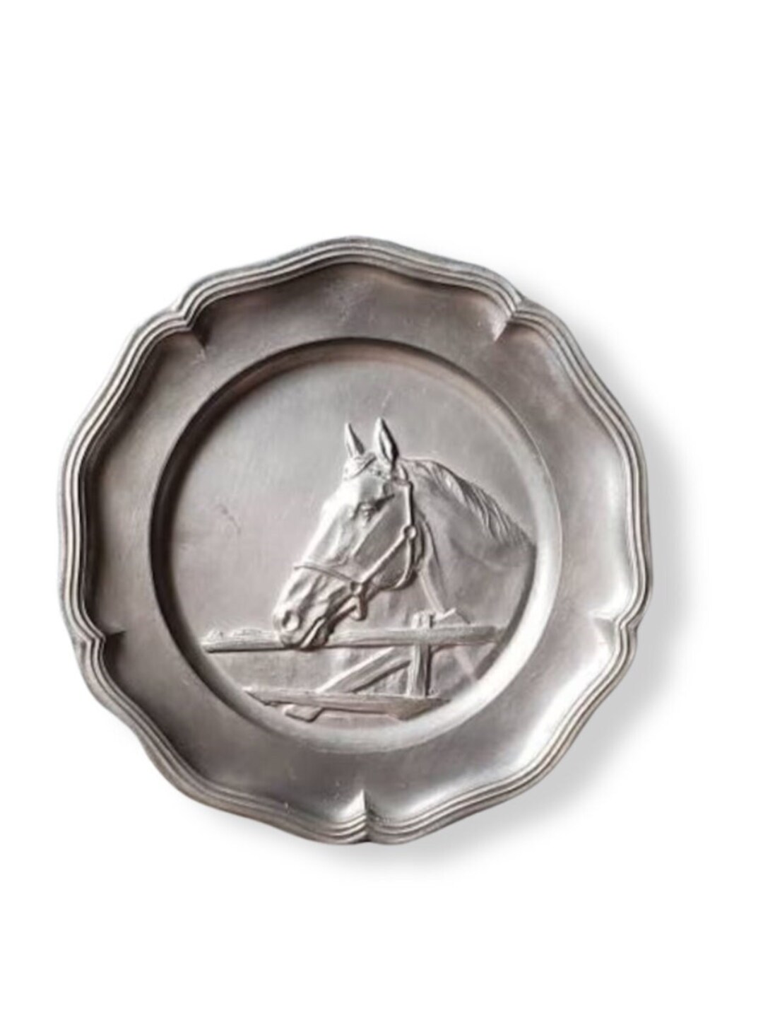 French Vintage Pewter Horse Wall Plate/ Angel Pewter Mark/ Pewter Horse ...